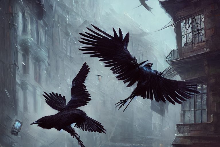 KREA AI - the crow master and his murder of crows attacking ...