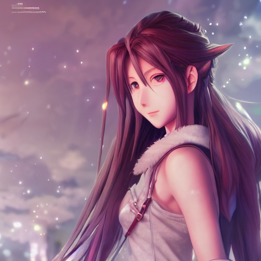 KREA AI - beautiful anime art of aerith ff7 by wlop, rossdra...