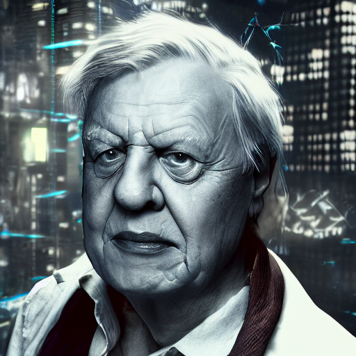KREA AI - sir david attenborough in a cyberpunk styled rende...