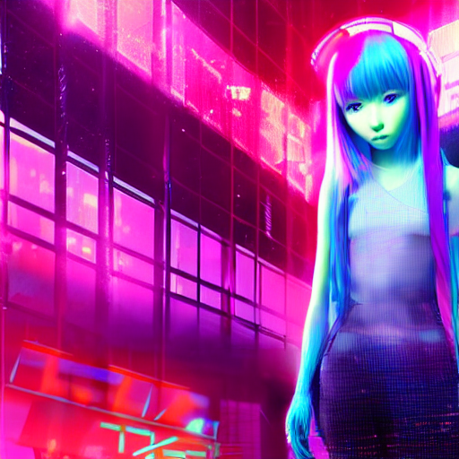 KREA AI - Giant hologram of Hatsune miku in blade runner 204...