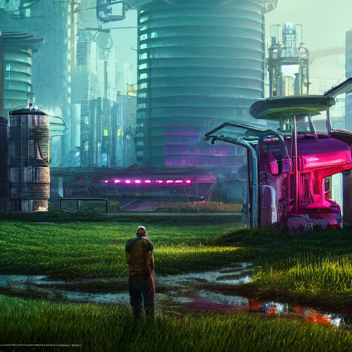 KREA AI - fully detailed landscape of a cyberpunk farm , wat...