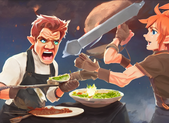 KREA AI - gordon ramsey yelling screaming at link from zelda...