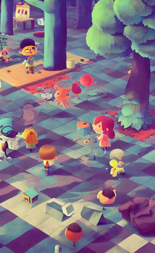 KREA AI - animal crossing, surreal illustration, by atey gha...