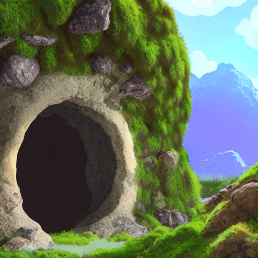 KREA AI - round circular evil cave entrance from outside in ...