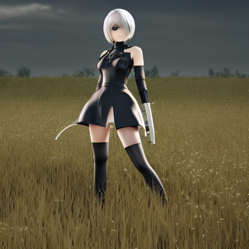 KREA AI - 2B nier automata in a field, 4k, detailed face, bl...