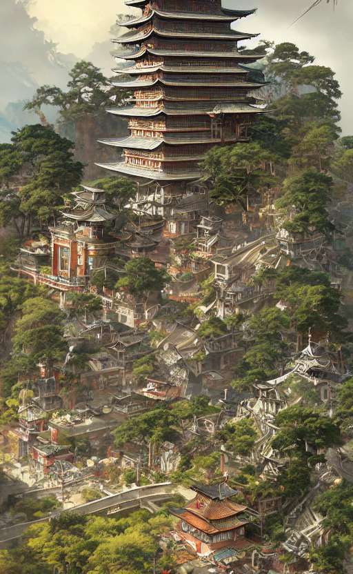 KREA AI - japanese rococo architecture city on a cliff, airs...