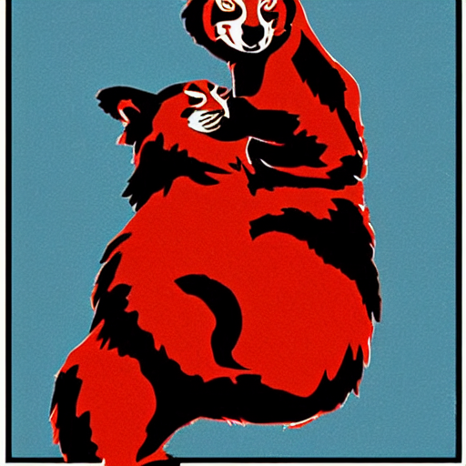 KREA AI - hitler hugging a red panda, stencil, propaganda po...