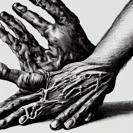 KREA AI - the withered hand, a rotting severed hand | black ...