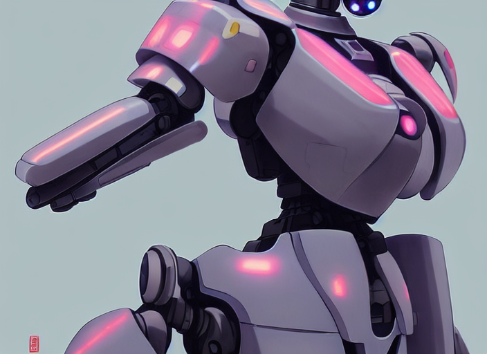 KREA AI - (futuristic mech robot), Ilya Kuvshinov, digital,