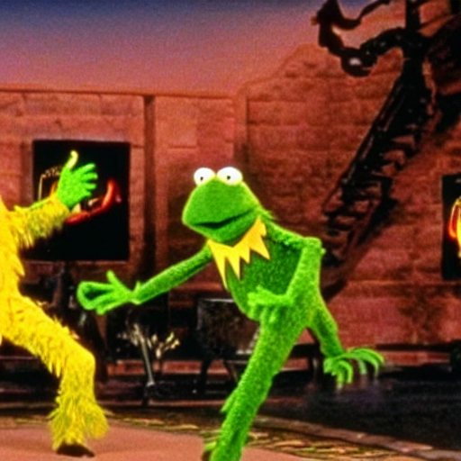 KREA AI - Muppets characters battling in Mortal Kombat, 1990...