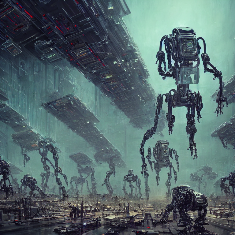 KREA AI - an army of terminators, evil robots, intricate art...