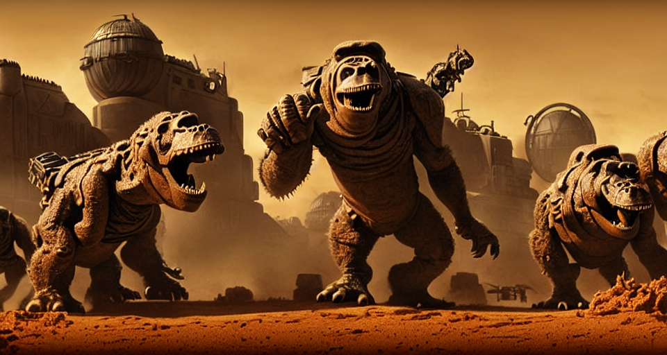 KREA AI - pixar running dinosaurs baby gorillas googly eyes,...