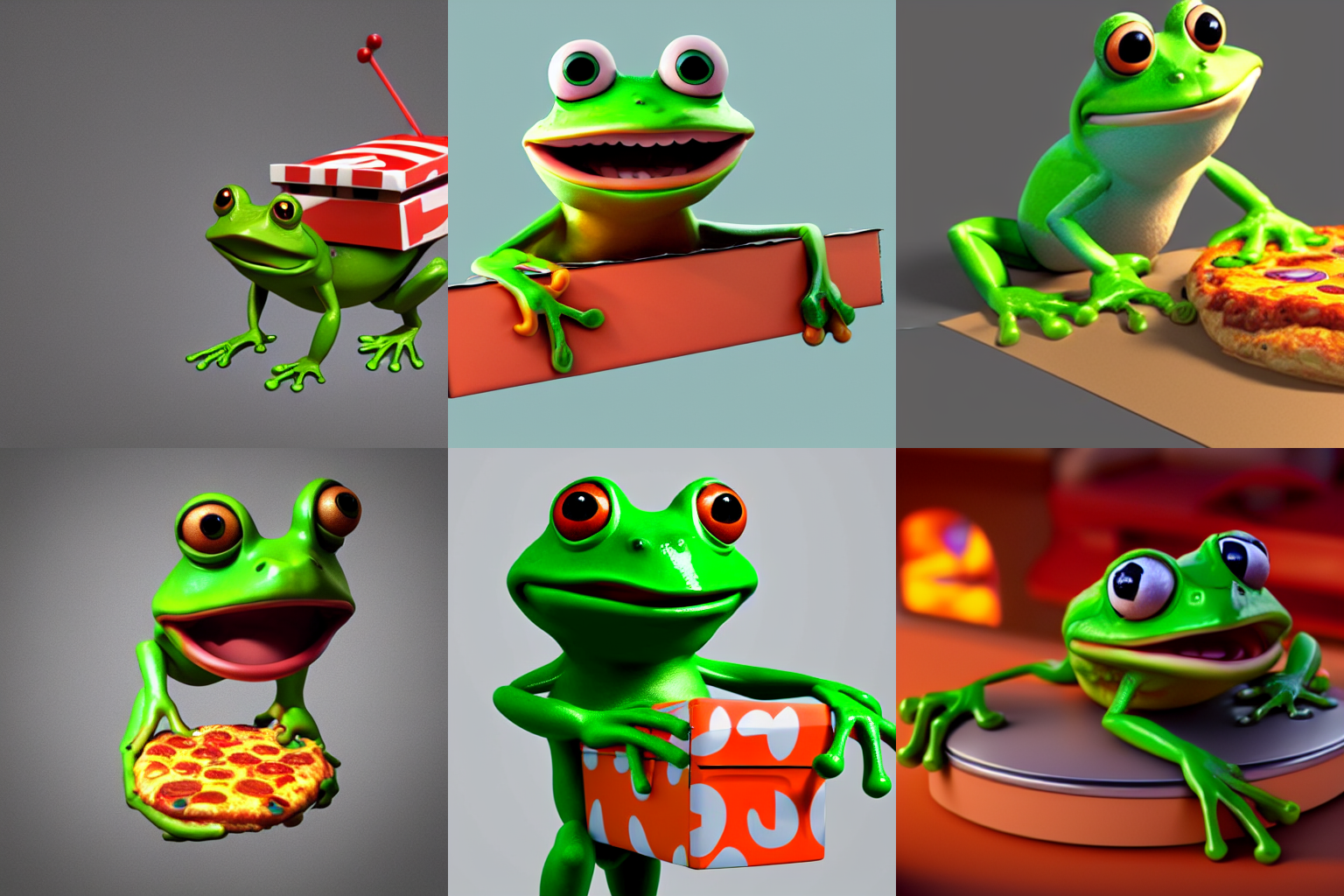 KREA AI - 3d Pixar render of a attractive frog delivering pi...