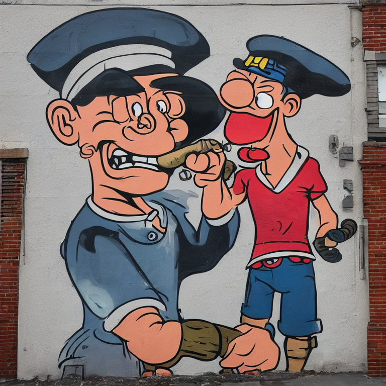 KREA AI - Street-art portrait of Popeye the Sailor with huge...